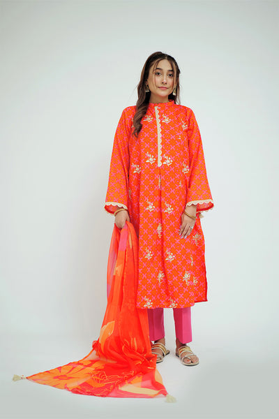LAD-02704 | Shocking Pink & Orange | Casual 3 Piece Suit | Cotton Lawn ...