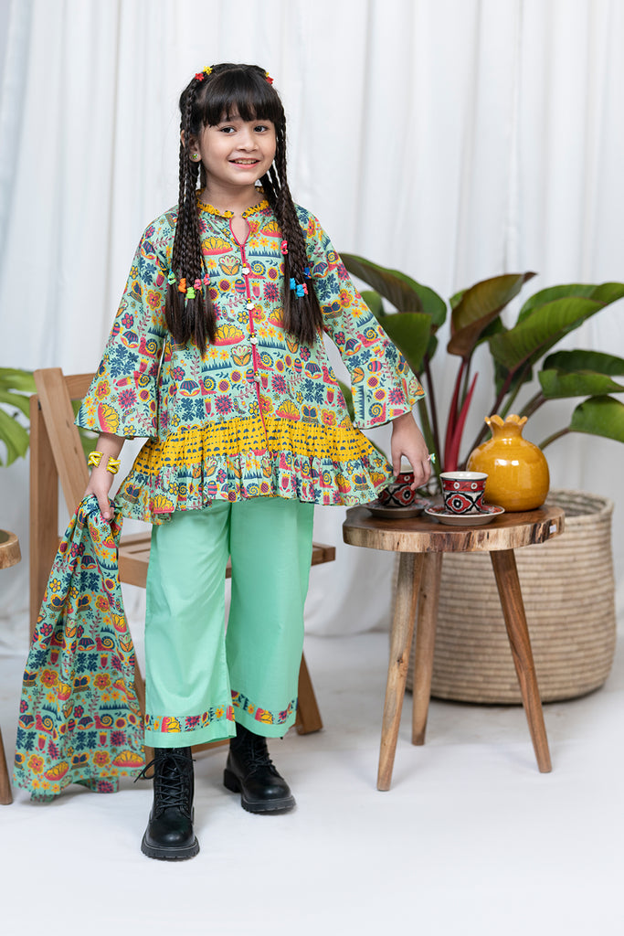 KAD-02068 | Sea Green & Multicolor | Casual 3 Piece Suit | Cotton Camb ...